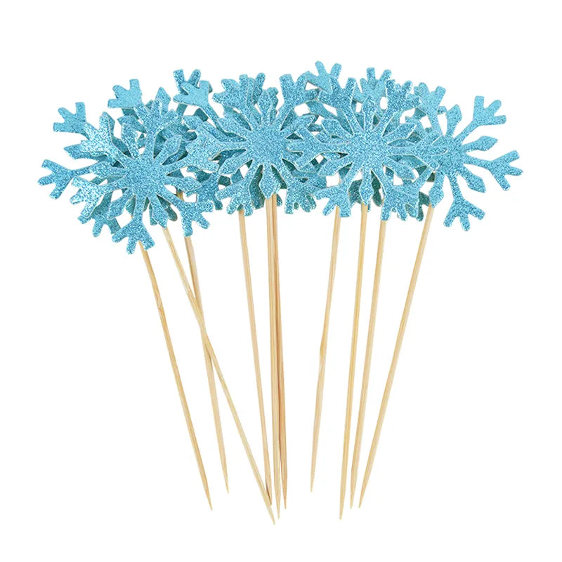 Festive Delight: 20pcs Ice Snowflake Cupcake Toppers